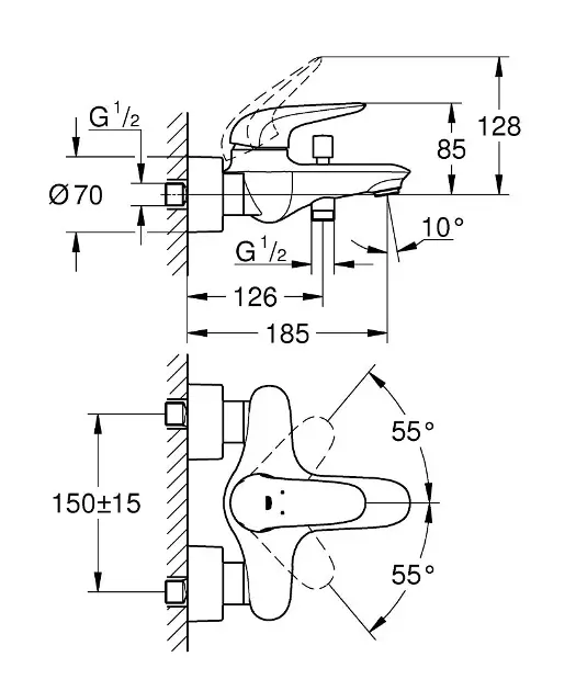 Grohe Wave - Baterie cadă, cu montaj pe perete, crom 32286001 | Sanitino.ro