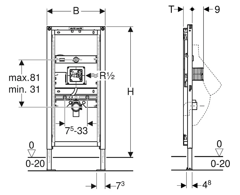 Geberit Duofix - Montageelement für Pissoir, 112-130 cm, universal ...