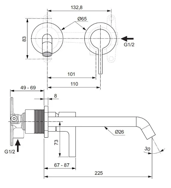 Ideal Standard Joy - Unterputz-Waschtischarmatur, Auslauf 23 cm, 2-Loch ...