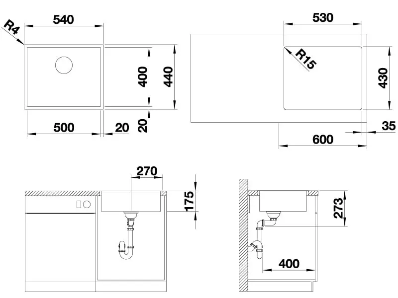 Blanco Zerox 500 - Dřez, 54x44 cm, nerez 521588 | Sanitino.cz