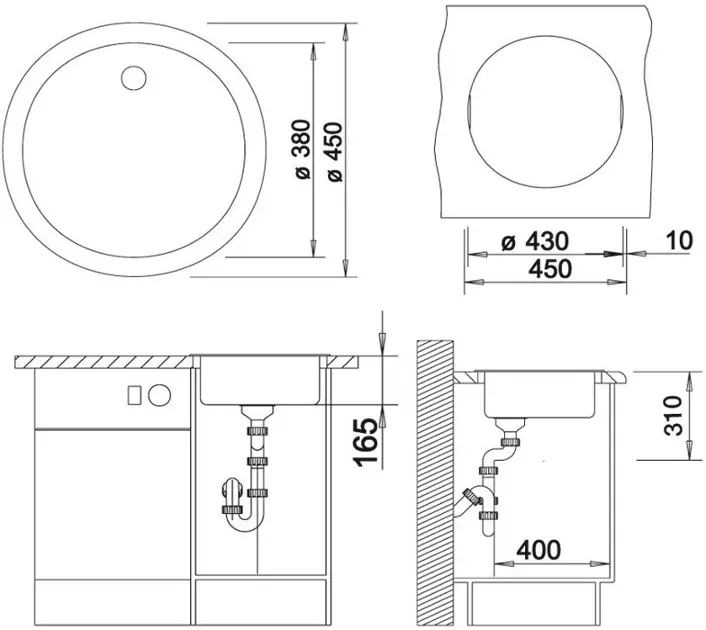Blanco Rondo - Évier en silgranit, diamètre 45 cm, noir 525959 ...
