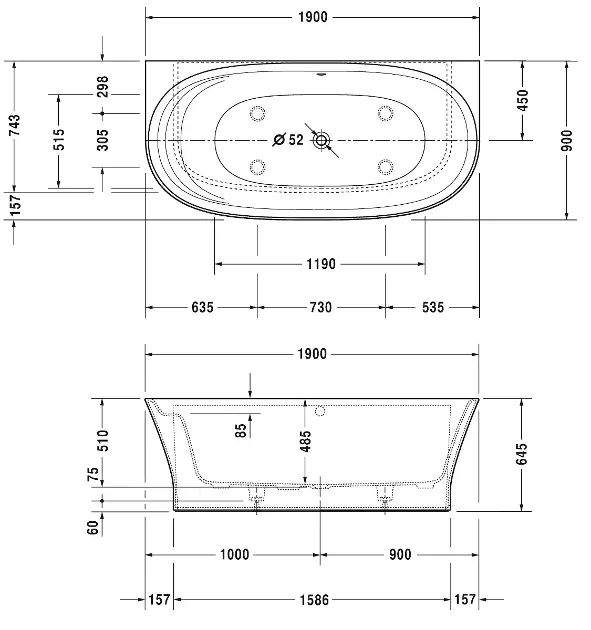 Duravit Cape Cod - Badewanne 190x90 cm, weiß 700364000000000 | Sanitino.de
