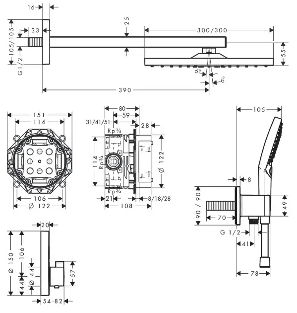Hansgrohe Raindance E - Duschset 300, mit Thermostatunterputz ...