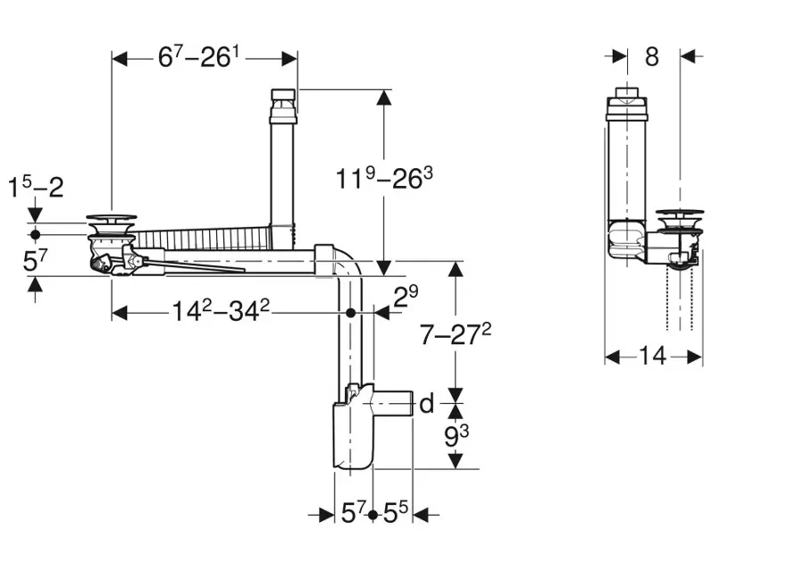 Geberit Accesorios - Sifón de ahorro para lavabo Clou, pro ovládání ...