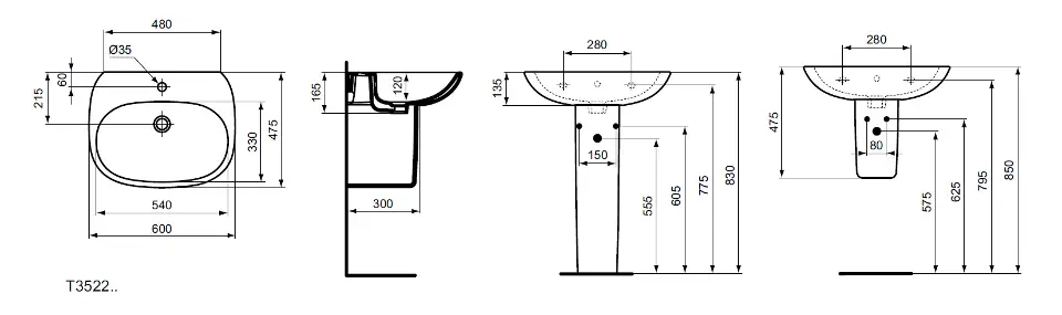 Ideal Standard Tesi - Lavabo 60x48 cm, con rebosadero, orificio para ...