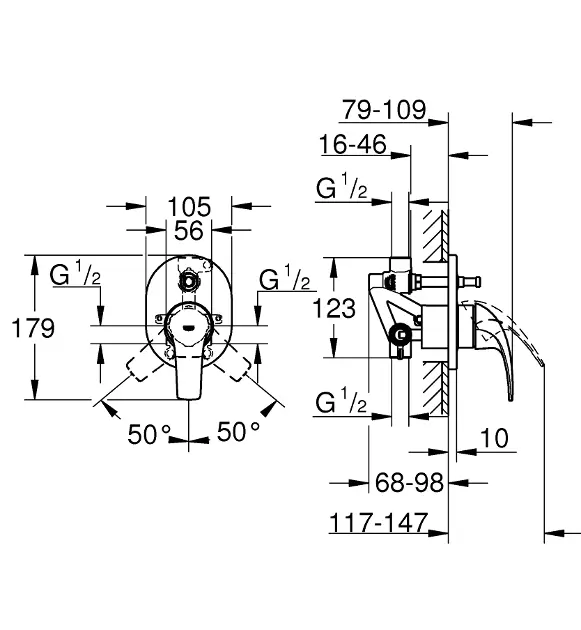 Grohe BauCurve - Vanová baterie pod omítku, s tělesem, chrom 29043000 ...