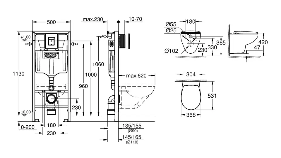 Grohe Solido - Set Vorwandelement, WC und Sitz Bau Ceramic, SoftClose ...