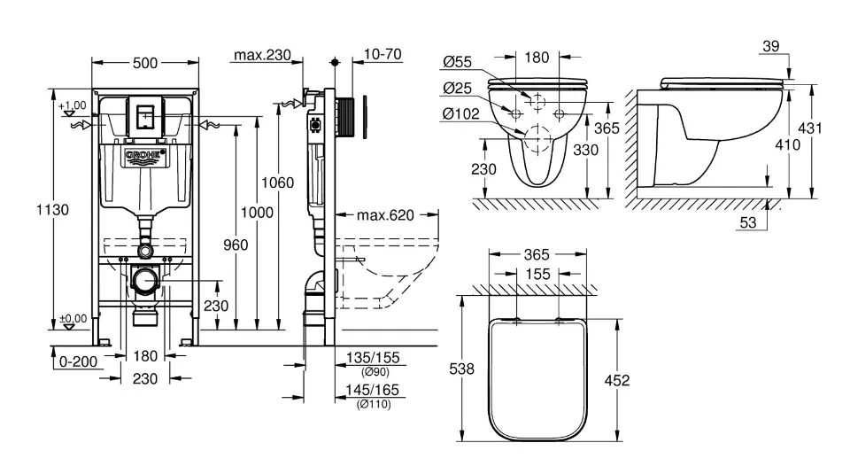 Grohe Solido - Set Vorwandelement, WC und Sitz Edge Ceramic, SoftClose ...