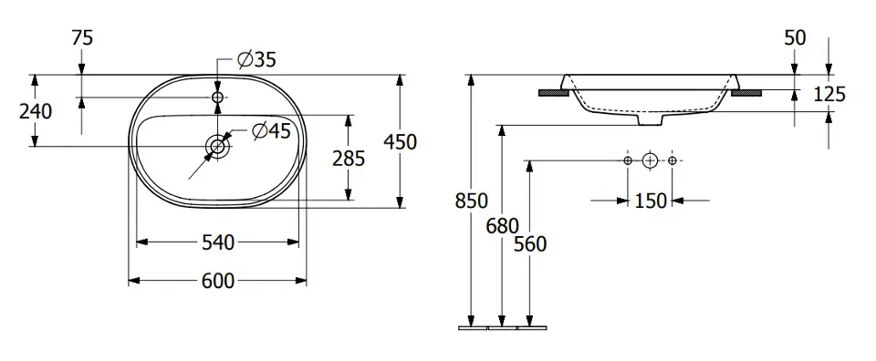Villeroy & Boch Architectura - Umyvadlo zápustné, 600x450 mm, s ...