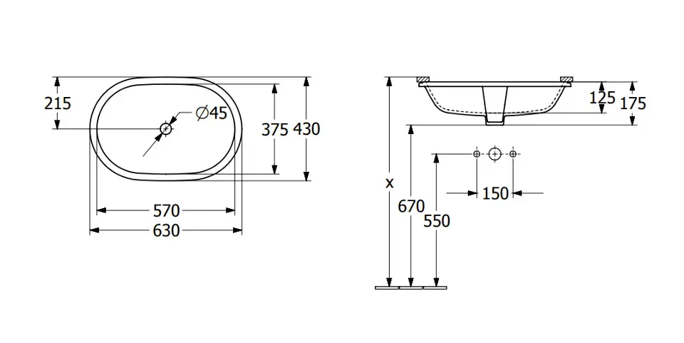 Villeroy & Boch Architectura - Vestavné umyvadlo, 570x375 mm, s ...