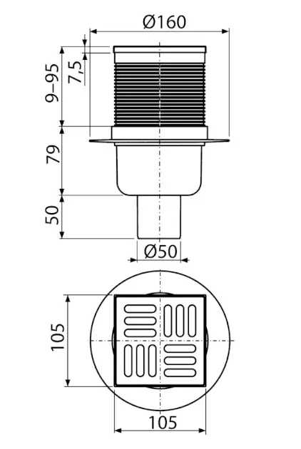 Alcadrain Odtokové kanálky - Podlahová vpust přímá 11x11 cm, průměr 5 ...