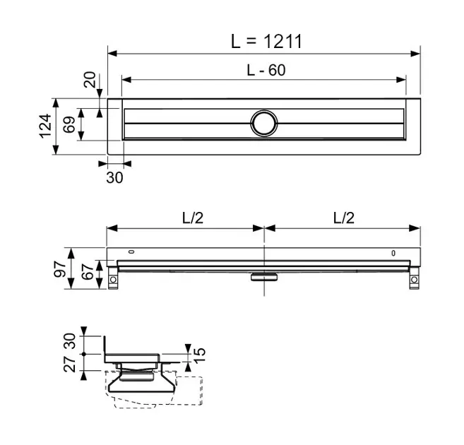 Tece TECEdrainline - Duschrinne 120 cm, mit Wandaufkantung, mit Seal ...