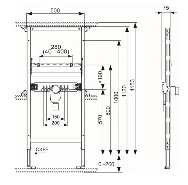 Tece TECEprofil - Wastafel inbouwframe, met inbouwsifon, bouwhoogte 1 ...