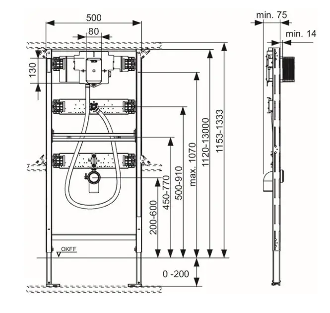 Tece TECEprofil - Modulo di installazione per urinale, con valvola di risciacquo TECE U 2 ...