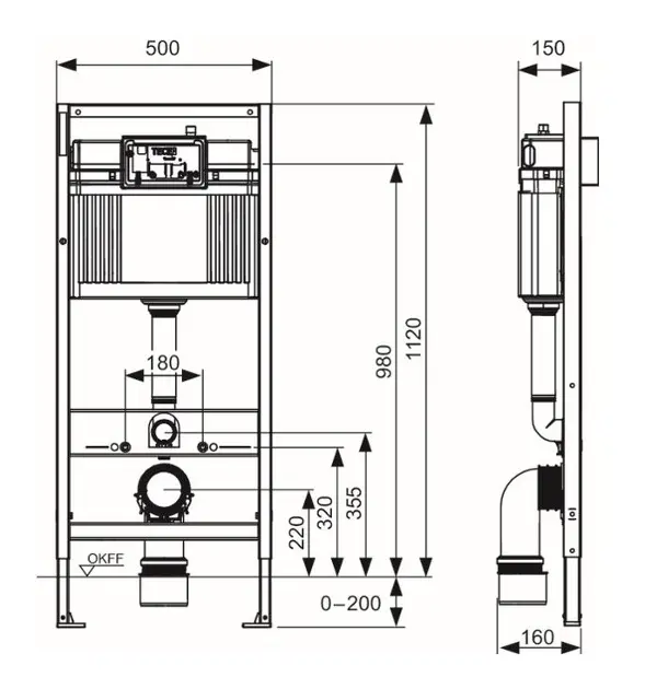 Tece TECEbase - Vorwandelement für Wand-WC, mit Spülkasten Base, inkl. Betätigungsplatte und ...
