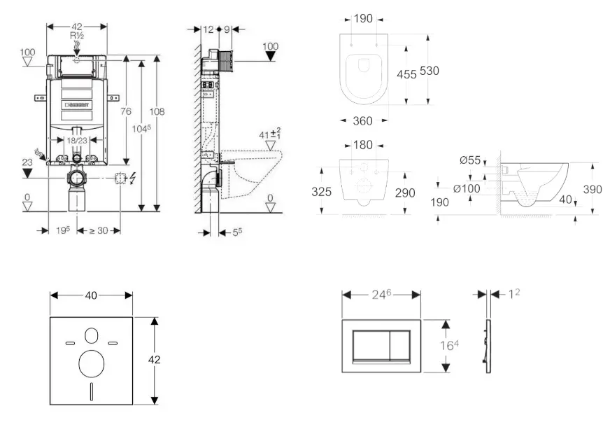 Geberit Combifix - Set con modulo di installazione, vaso WC Oudee e ...