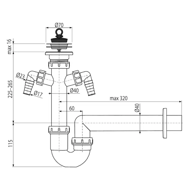 Alcadrain Sifoni - Sifone per lavello, diametro 70 mm, con 2 attacchi ...