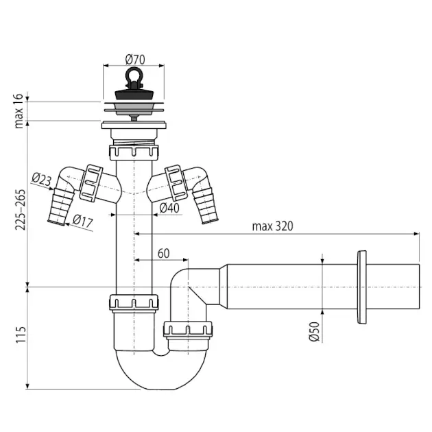 Alcadrain Sifoni - Sifone per lavello, diametro 70 mm, con 2 attacchi ...