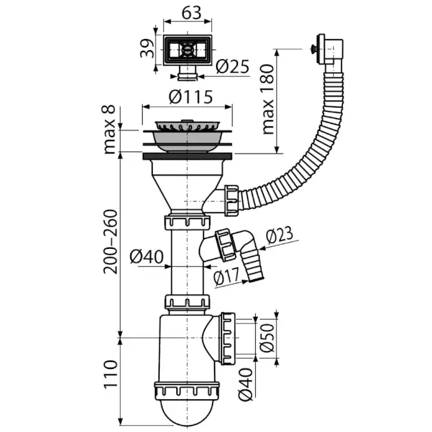 Alcadrain Sifoane - Sifon de chiuvetă, cu racord, cu deversare ...