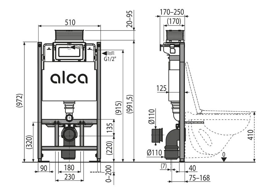 Alcadrain Moduli di installazione - Installazione a parete per WC ...