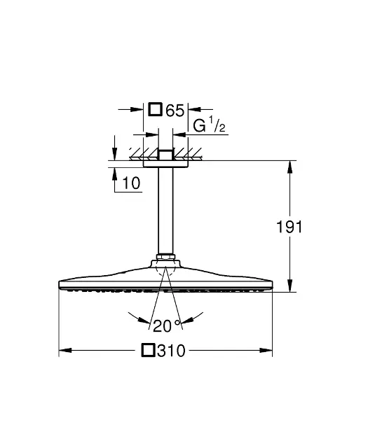 Grohe Rainshower - Kopfbrause 310 Mono Cube 9,5 l/min, mit Deckenarm ...