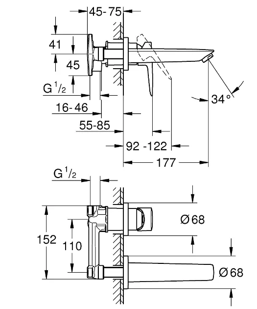 Grohe BauEdge - Grifo empotrado de lavabo, montaje de 2 orificios ...