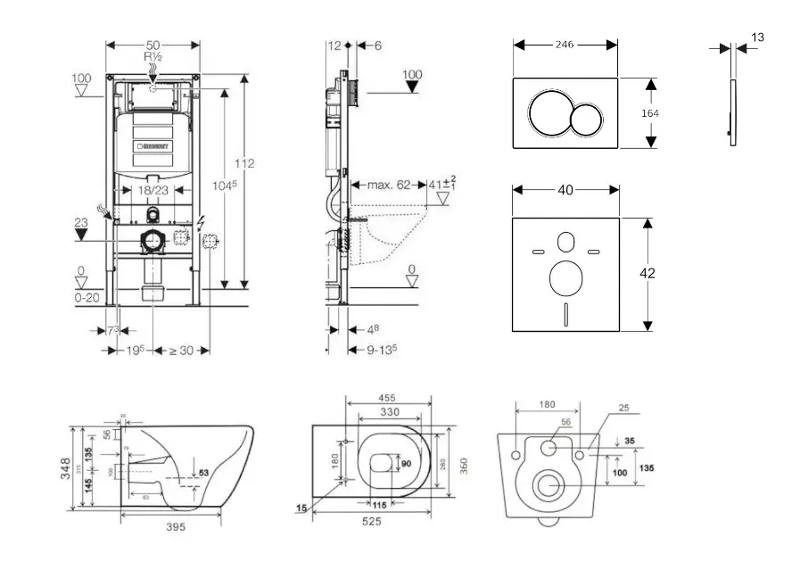 Geberit Duofix - Vorwandinstallationsset, WC Gaia und WC-Sitz SoftClose, Betätigungsplatte ...