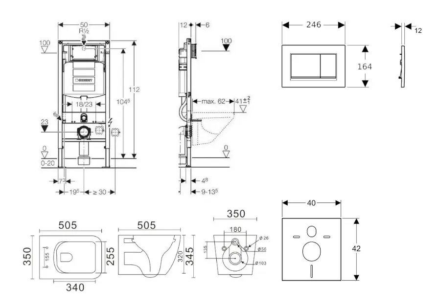 Geberit Duofix - Set de bâti-support, cuvette Arkas et abattant ...