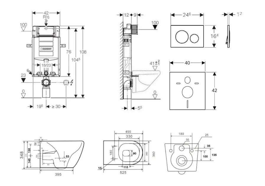 Geberit Kombifix - Set pentru montare încastrată, toaletă Gaia și capac ...