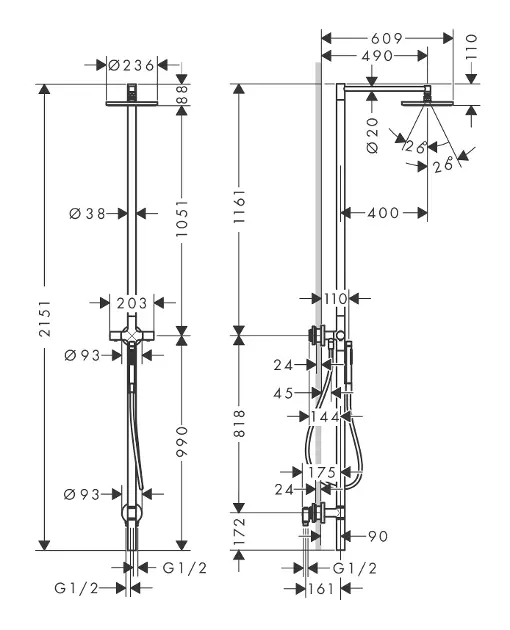 Axor Starck - Sprchový set s baterií, průměr 24 cm, 1 proud ...