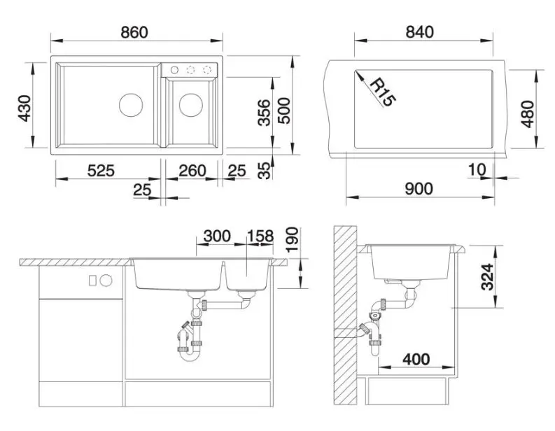 Blanco Metra 9 - Silgranitspüle, 86x50 cm, Aluminium 513268 | Sanitino.de