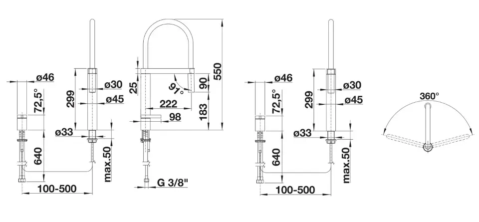 Blanco Culina S - Spoelkraan met flexibele arm, 2-gats inbouw, rvs ...