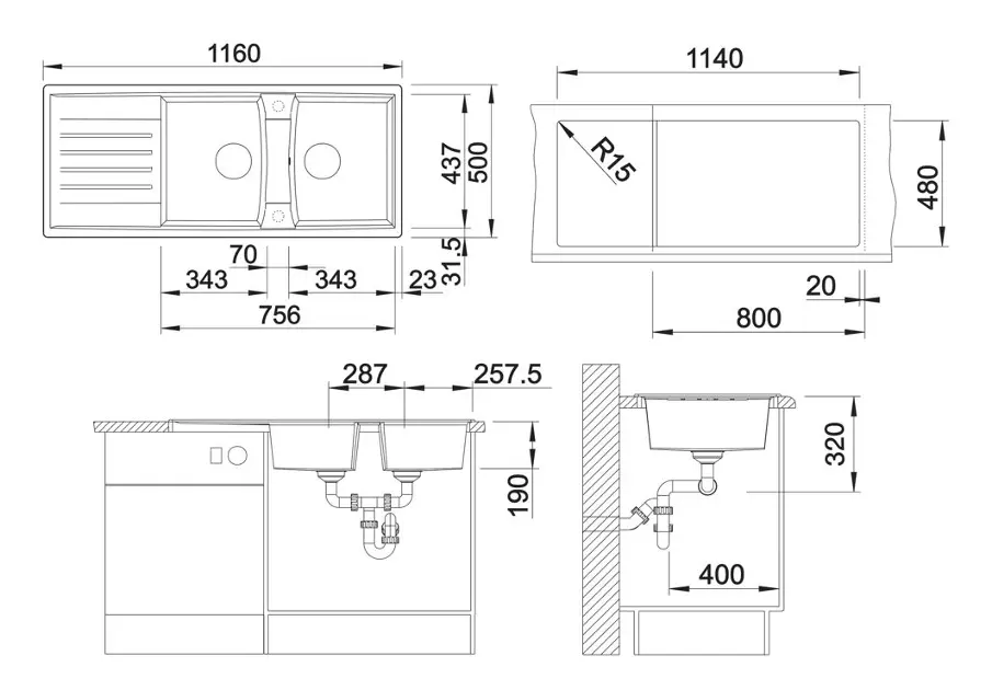 Blanco Lexa 8 - Fregadero de silgranite, 116x50 cm, con control de ...