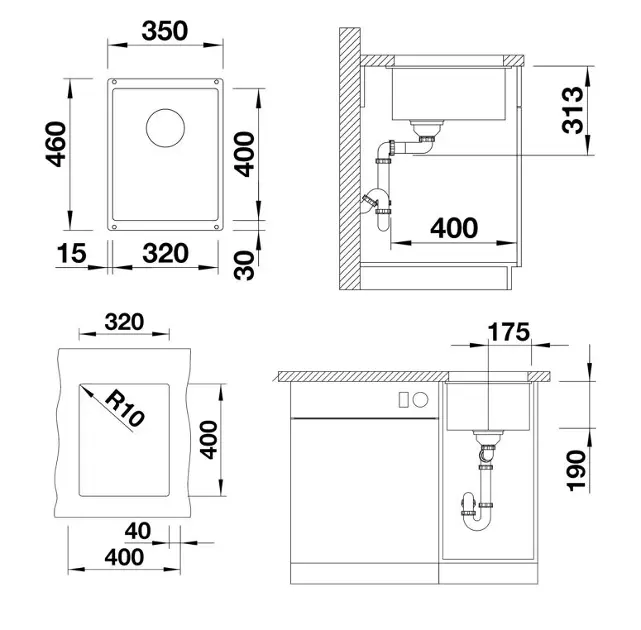 Blanco Subline 320 - Lavello in silgranit, 35x46 cm, InFino, bianco ...