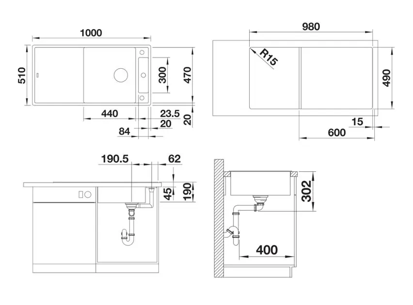 Blanco Axia III XL 6 - Silgranitový dřez, 100x51 cm, s ovládáním odtoku a příslušenstvím, InFino ...