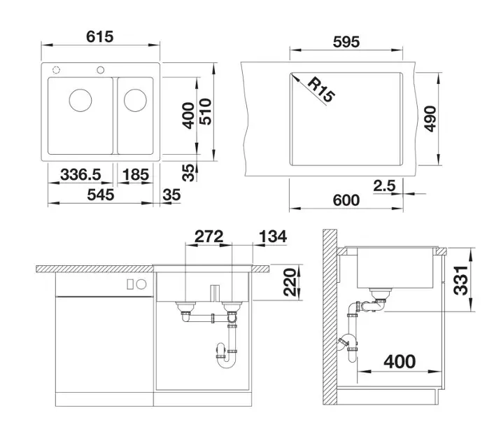 Blanco Pleon 6 Split - Silgranitspüle, 62x51 cm, mit ...