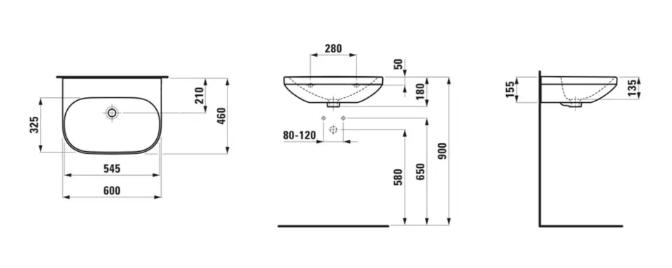 Laufen Lua - Lavabo 46x60 cm, con rebosadero, sin orificio para grifo ...