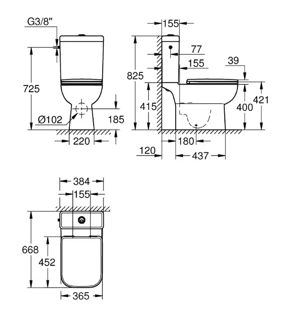 Grohe Start Edge - WC combi avec réservoir et abattant Softclose ...