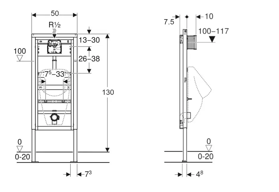 Geberit Duofix - Vorwandelement für Urinal, mit Betätigungsplatte, Höhe ...