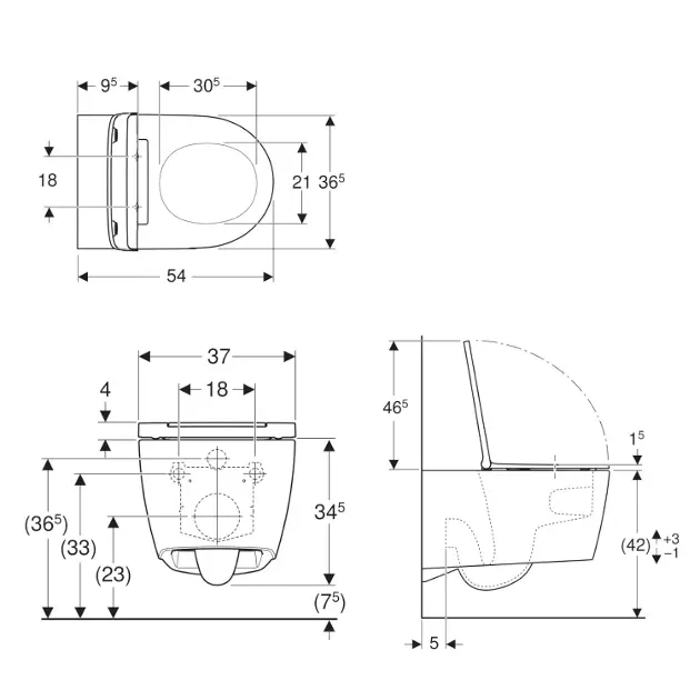 Geberit ONE - Wand-WC mit SoftClose-Sitz, TurboFlush, weiß matt/chrom ...