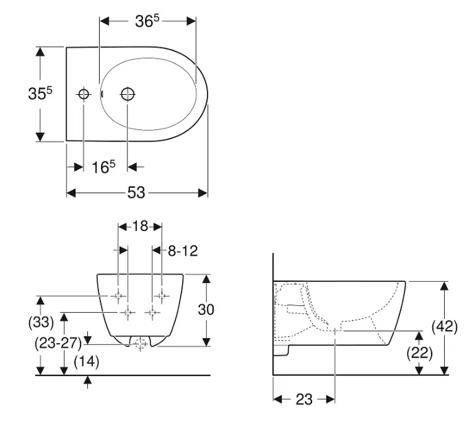 Geberit iCon - Bidé suspendido, orificio para grifo, con rebosadero ...