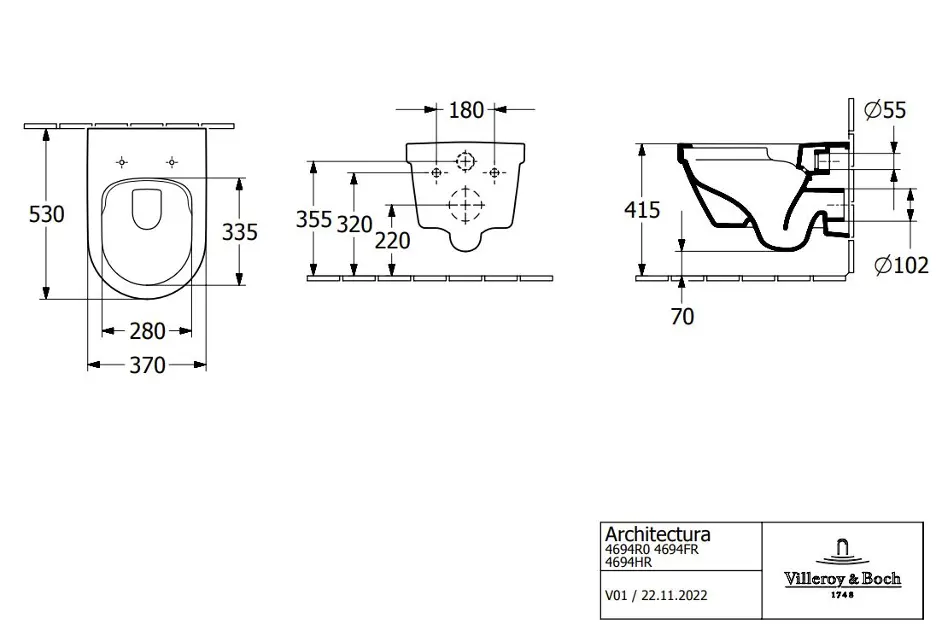 Villeroy & Boch Architectura - Wand-WC, Rimless, alpinweiß 4694R001 ...