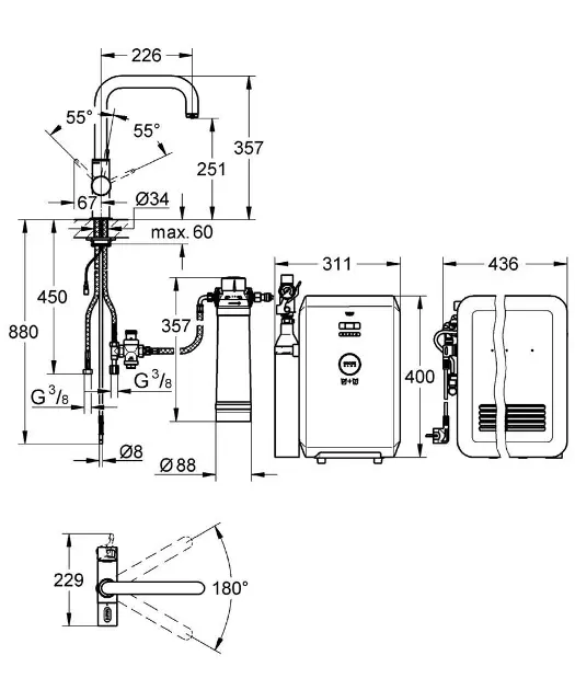Grohe Blue Professional - Mitigeur d’évier avec fonction filtrante et ...