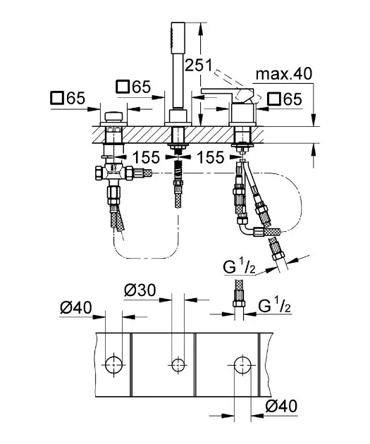 Grohe Lineare - Vanová 3-otvorová kombinace, chrom 19965000 | Sanitino.cz