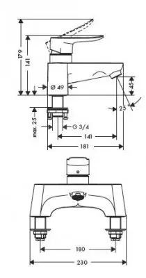Hansgrohe Metris New - 2-Loch-Hebelmischer für Wannenrand, Chrom ...