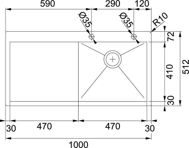 Franke Planar - Spülbecken Edelstahl PPX 211/611 /2 TL, 100x51 cm 127 ...