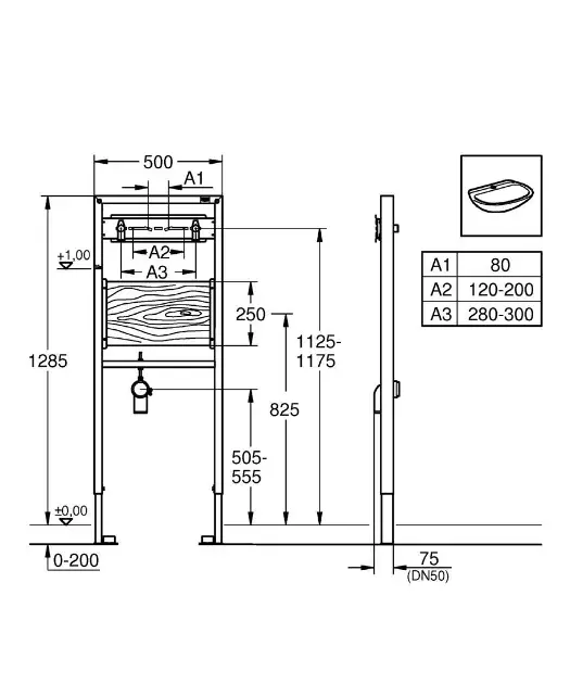 Grohe Rapid SL - Installation murale pour vidoir, hauteur de ...