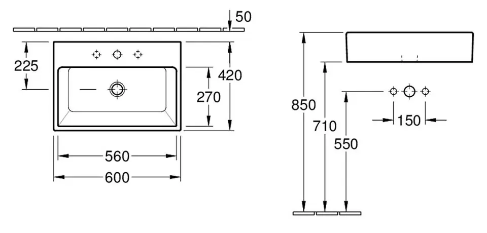 Villeroy & Boch Memento - Umyvadlo na desku, 60x42 cm, s přepadem ...