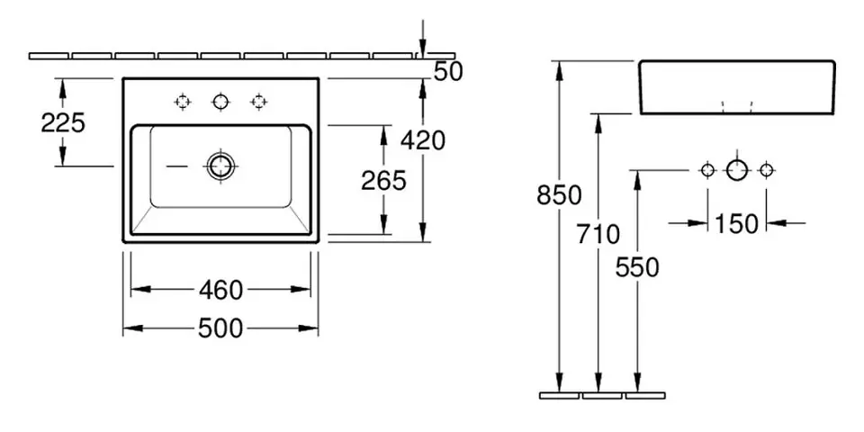 Villeroy & Boch Memento - Opzetwastafel, 50x42 cm, met overloop, met ...