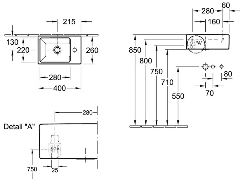Villeroy & Boch Memento - Einbauhandwaschbecken 40x26 cm, ohne überlauf ...